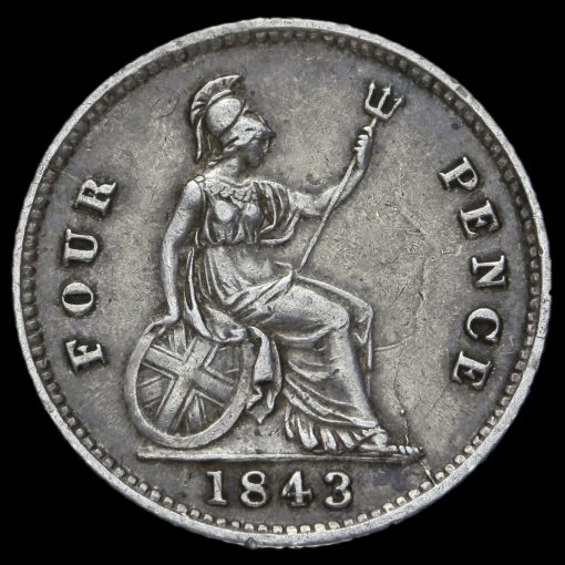 1843 Queen Victoria Young Head Silver Fourpence / Groat