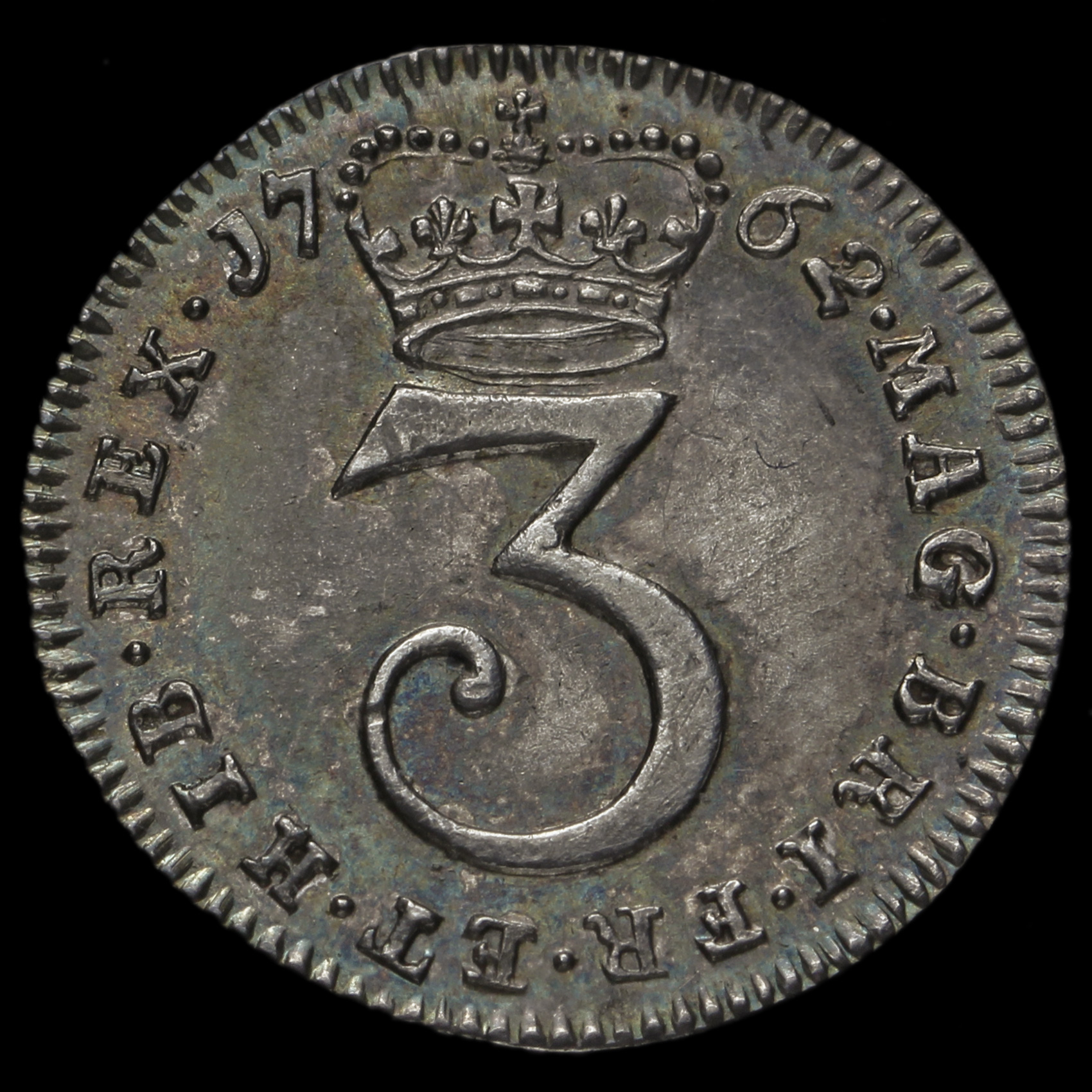 1762 George III Early Milled Silver Threepence, EF