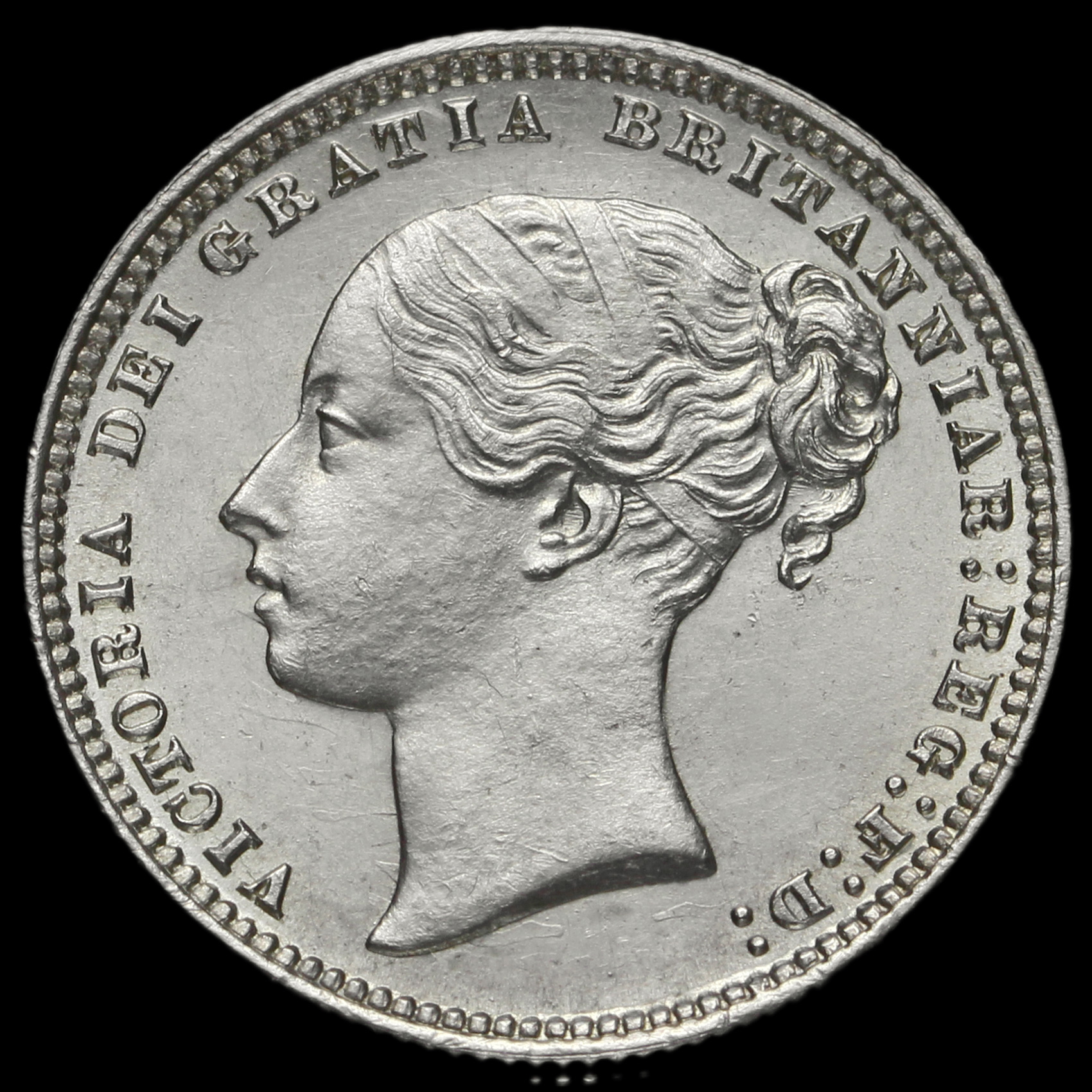 1875 Queen Victoria Young Head Silver Shilling, UNC