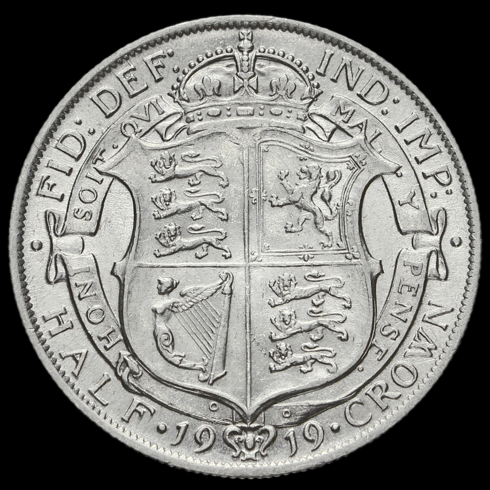 1919 George V Silver Half Crown, Scarce, GVF