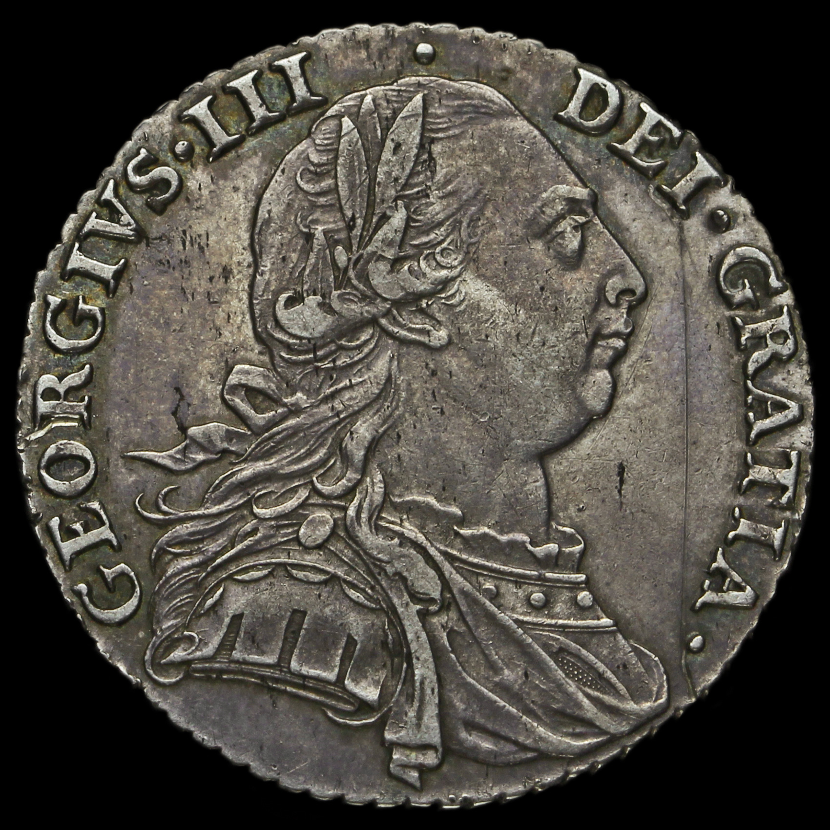 1787 George III Early Milled Silver Shilling, Hearts, GVF+