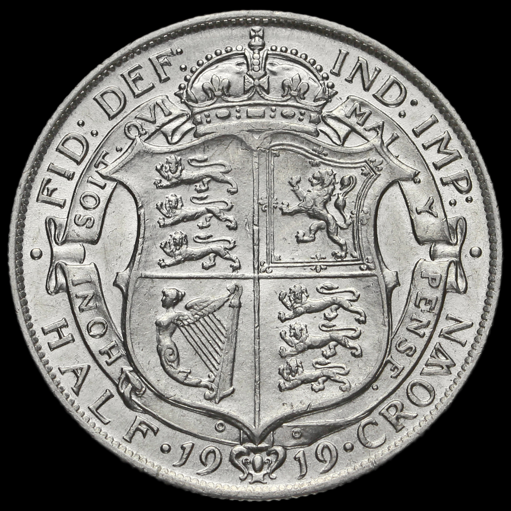 1919 George V Silver Half Crown, Scarce, VF