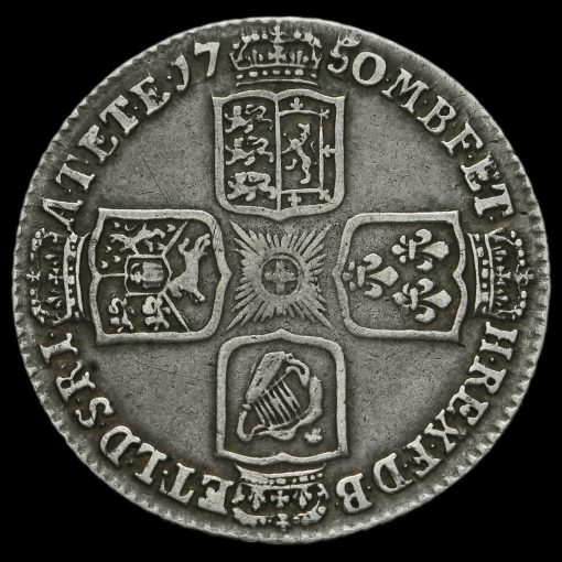 1750 George II Early Milled Silver Shilling, Wide 0, Scarce, VF