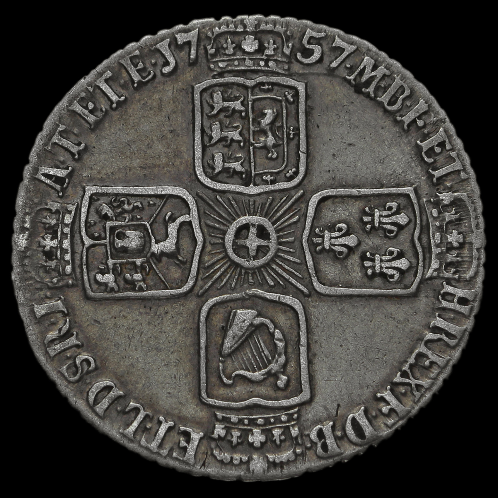 1757 George II Early Milled Silver Sixpence, GVF