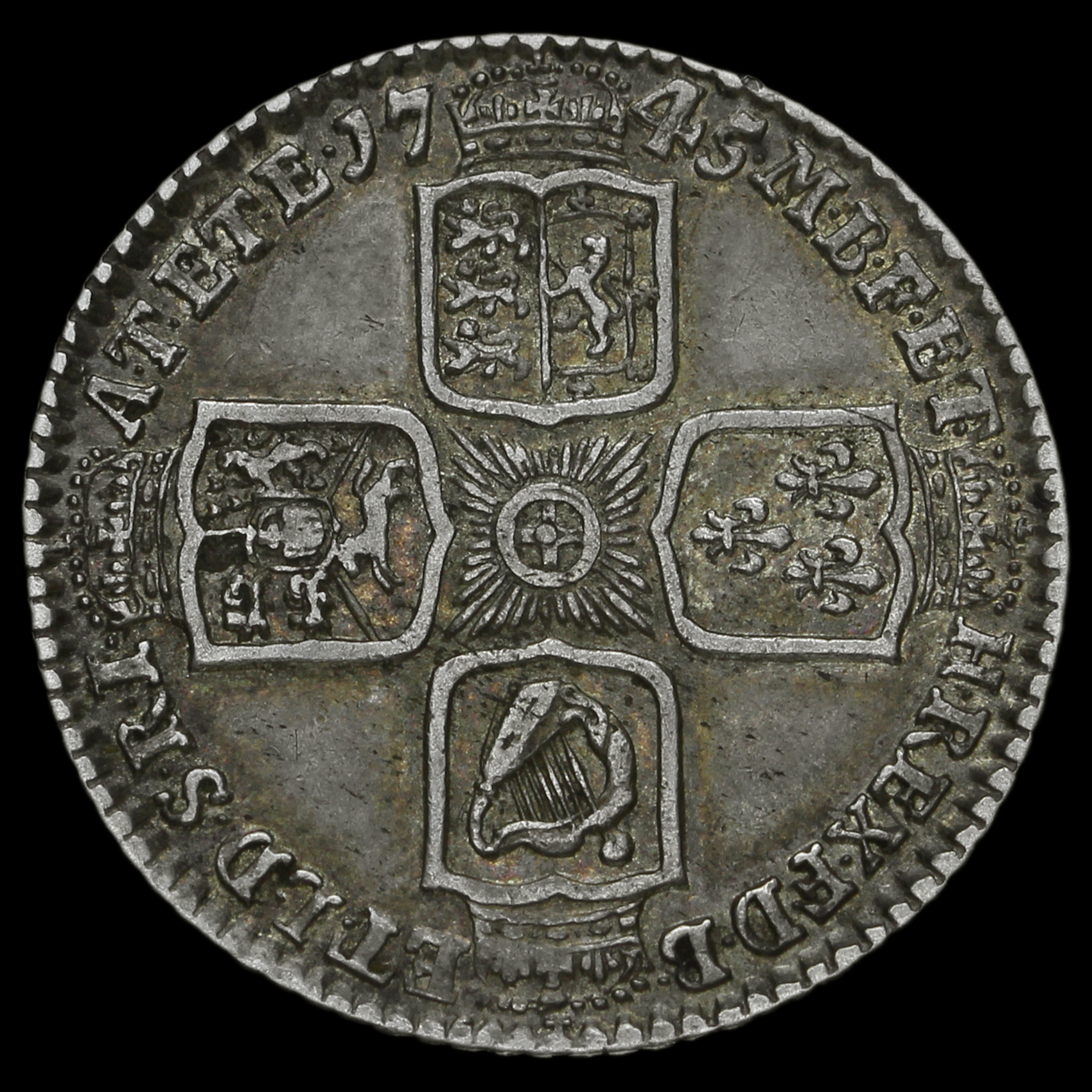 1745 George II Early Milled Silver Lima Shilling, VF