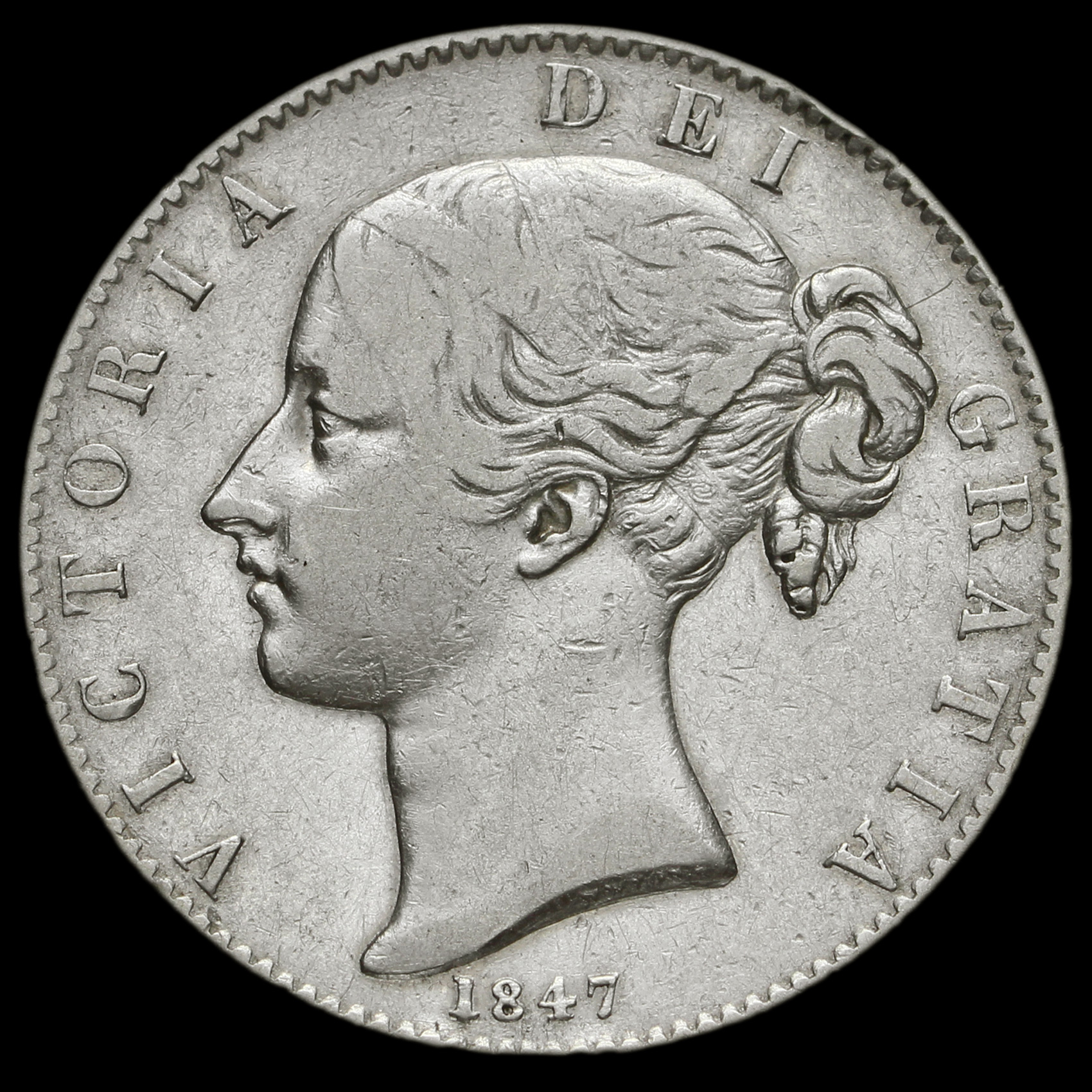 1847 Queen Victoria Young Head Silver XI Crown, GF