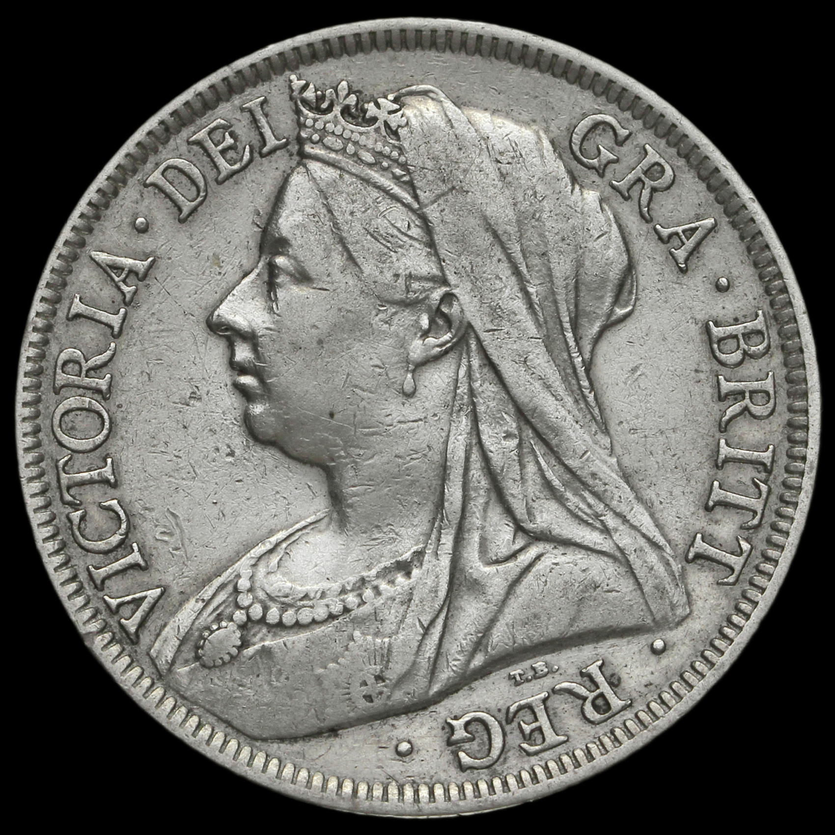 1895 Queen Victoria Veiled Head Silver Half Crown, AVF / VF
