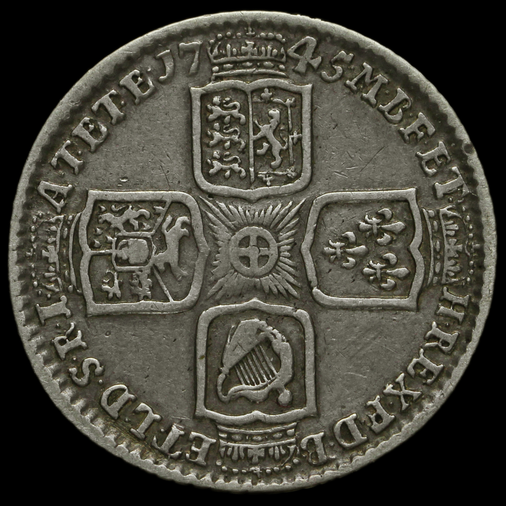 1745 George II Early Milled Silver Lima Shilling, GF / AVF