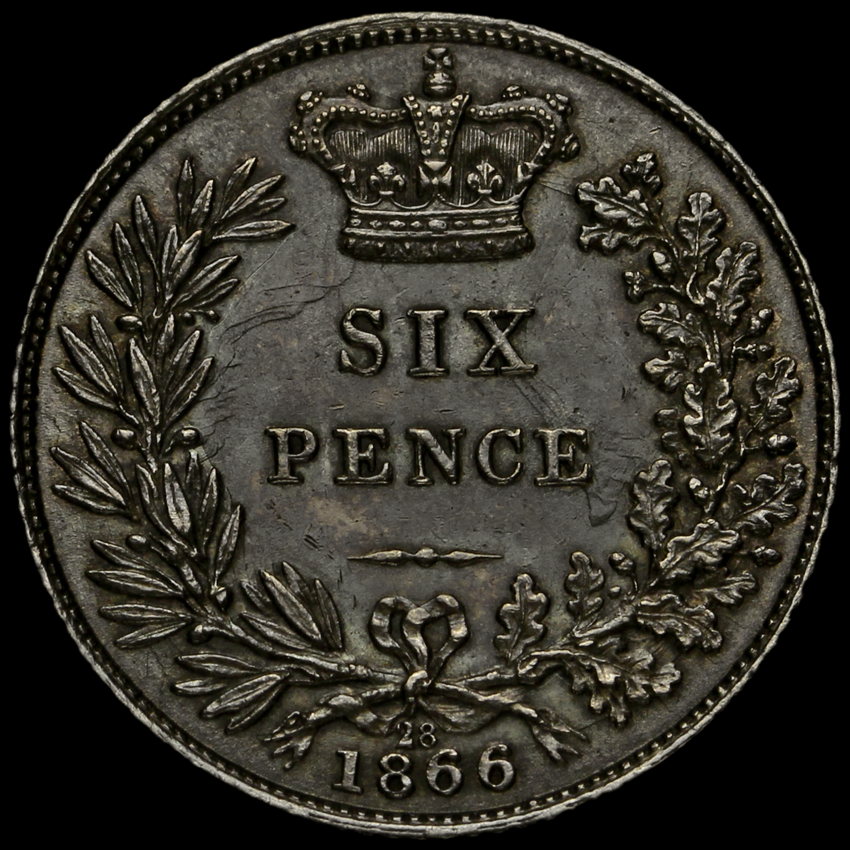 1866 Queen Victoria Young Head Silver Sixpence, A/UNC