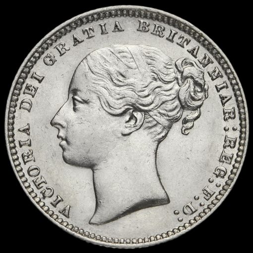 1875 Queen Victoria Young Head Silver Shilling, Near EF