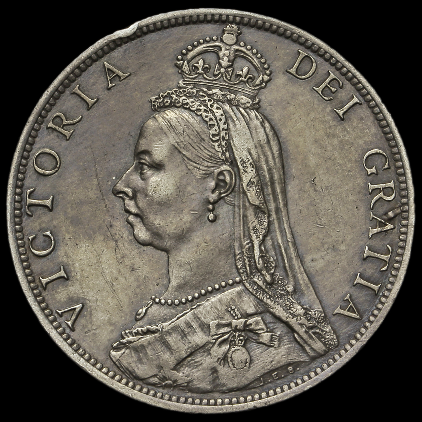 1890 Queen Victoria Jubilee Head Silver Florin, Rare, GVF