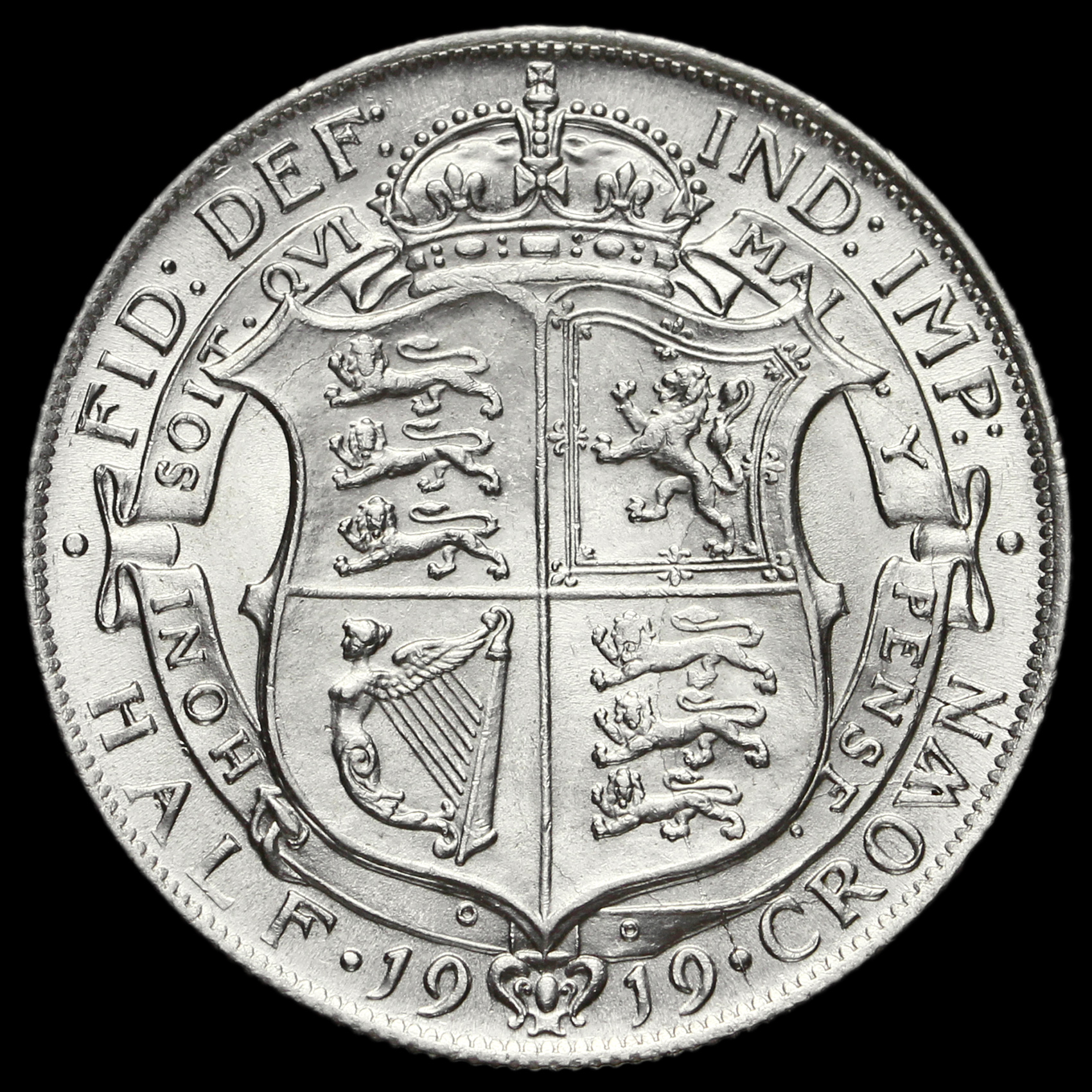 1919 George V Silver Half Crown, Scarce, A/UNC