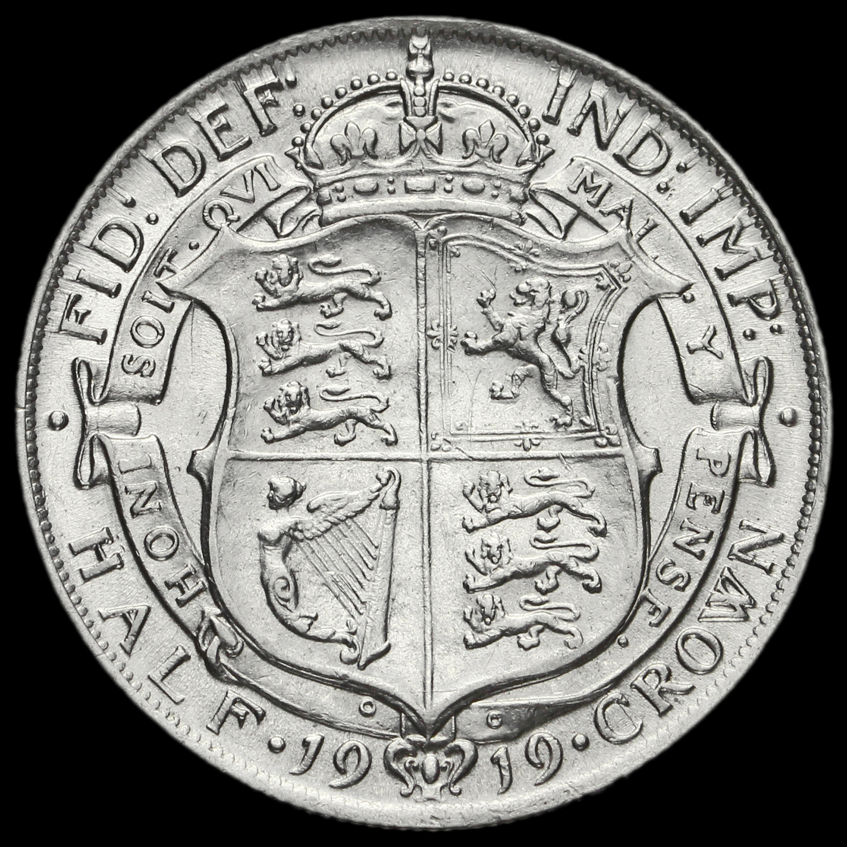 1919 George V Silver Half Crown, Scarce, VF