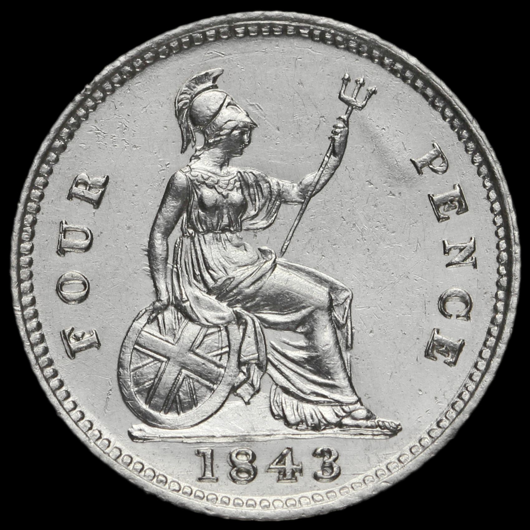 1843 Queen Victoria Young Head Silver Fourpence / Groat