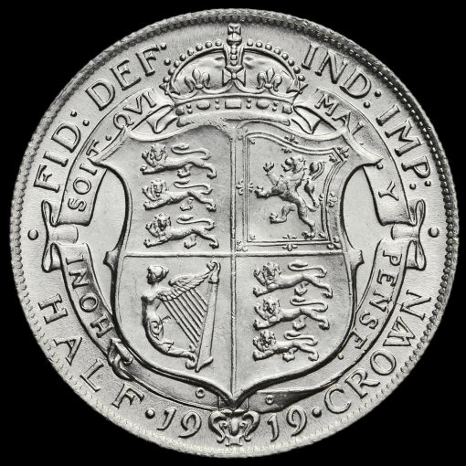 1919 George V Silver Half Crown, Scarce, A/UNC
