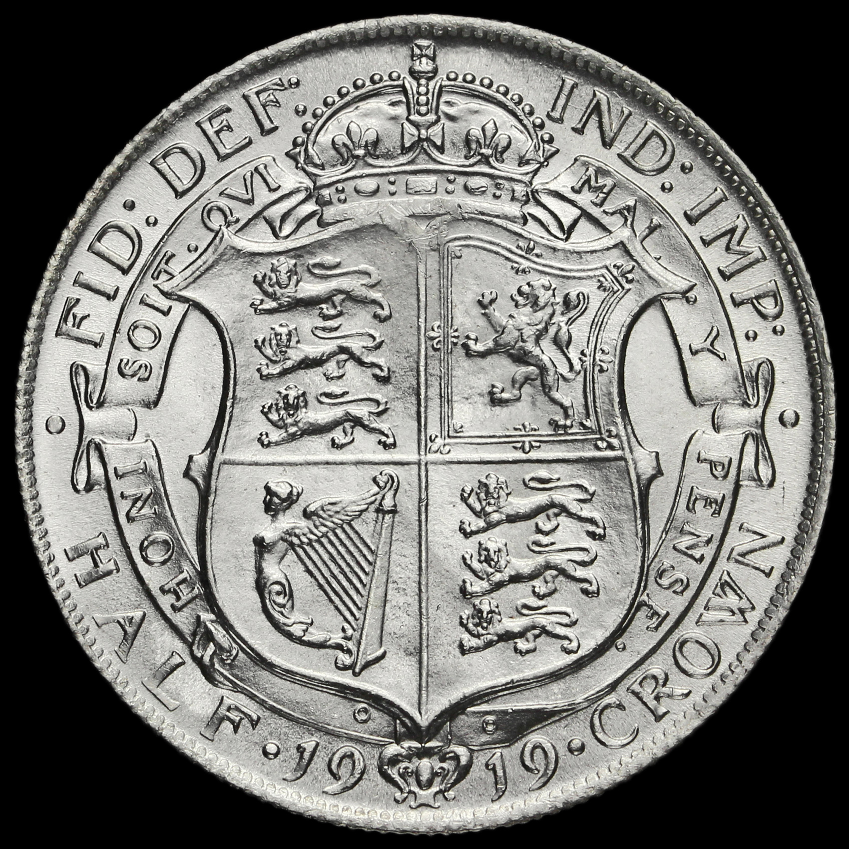 1919 George V Silver Half Crown, Scarce, Uncirculated