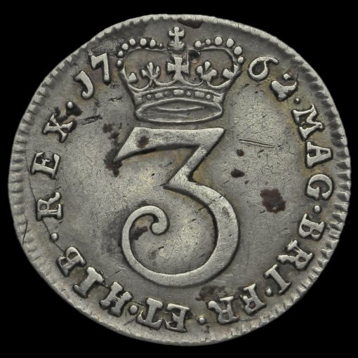 1762 George III Early Milled Silver Threepence, AVF