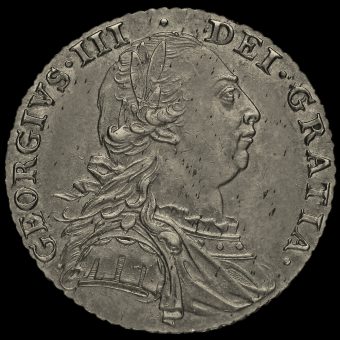 1787 George III Early Milled Silver Shilling, No Hearts, G/EF