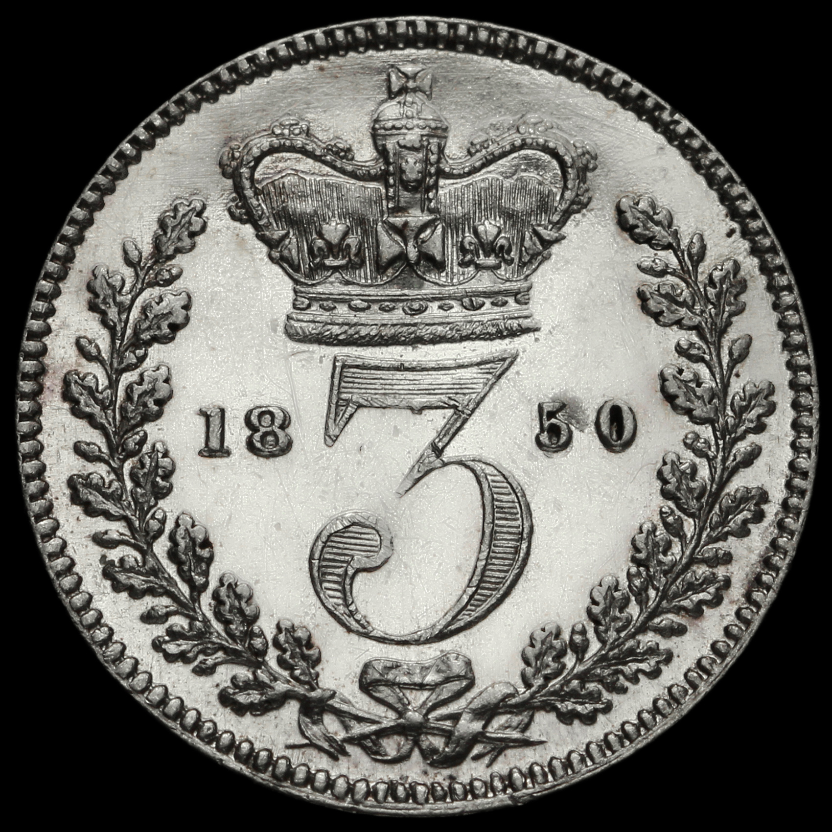 1850 Queen Victoria Young Head Silver Maundy Threepence