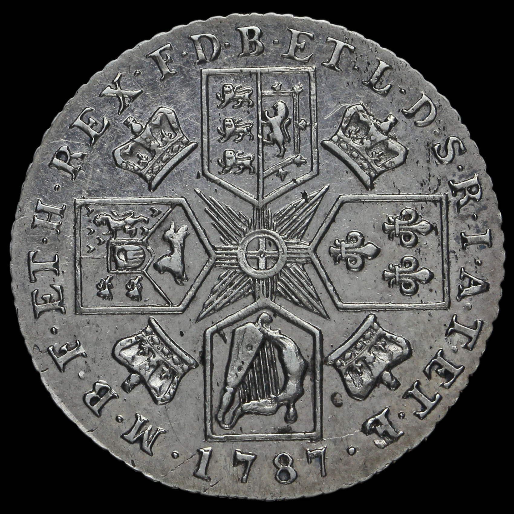 1787 George III Early Milled Silver Shilling, Hearts, EF