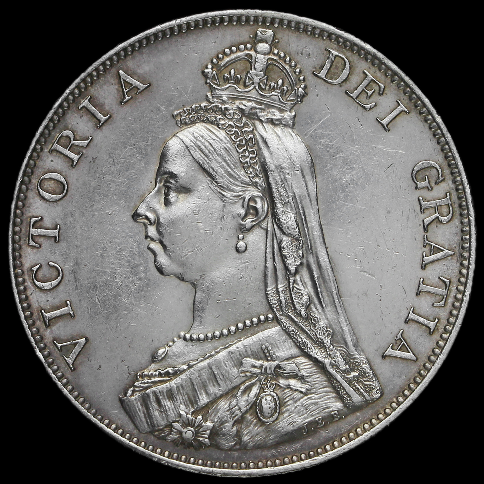 1887 Queen Victoria Jubilee Head Silver Double Florin, Arabic One, G/EF