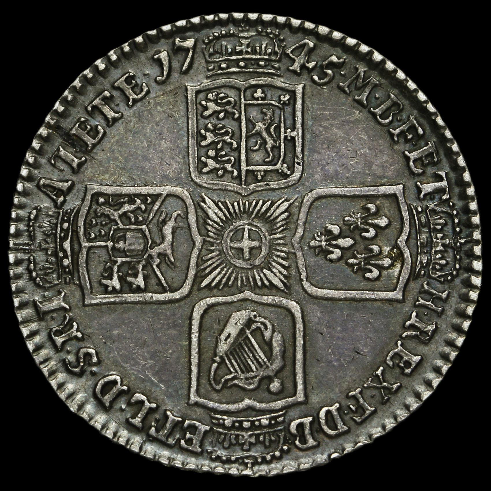 1745 George II Early Milled Silver Lima Shilling, EF