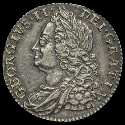 1750 George II Early Milled Silver Shilling, 50 over 46, Scarce, EF