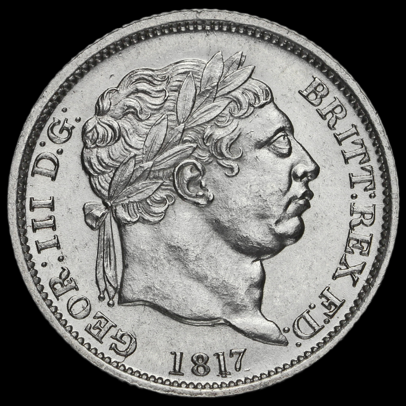 1817 George III Milled Silver Shilling, Uncirculated