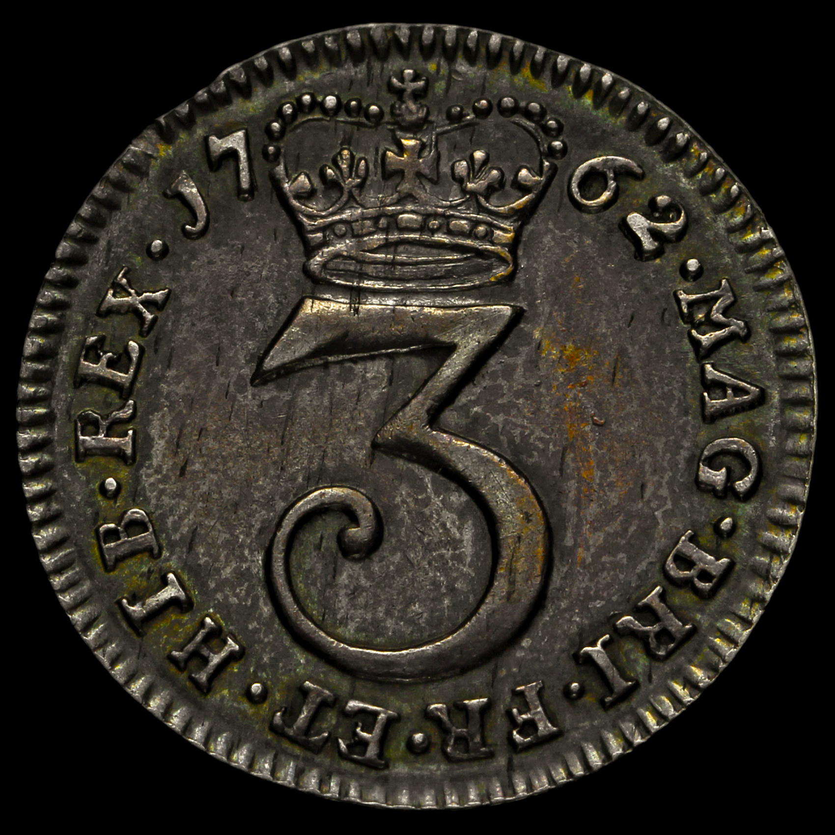 1762 George III Early Milled Silver Threepence, EF
