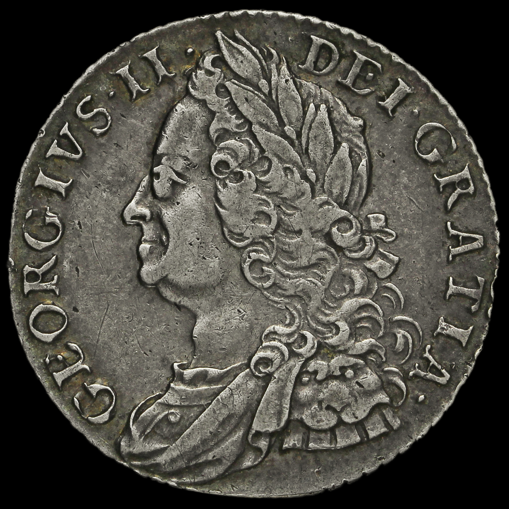 1758 George II Early Milled Silver Shilling, VF