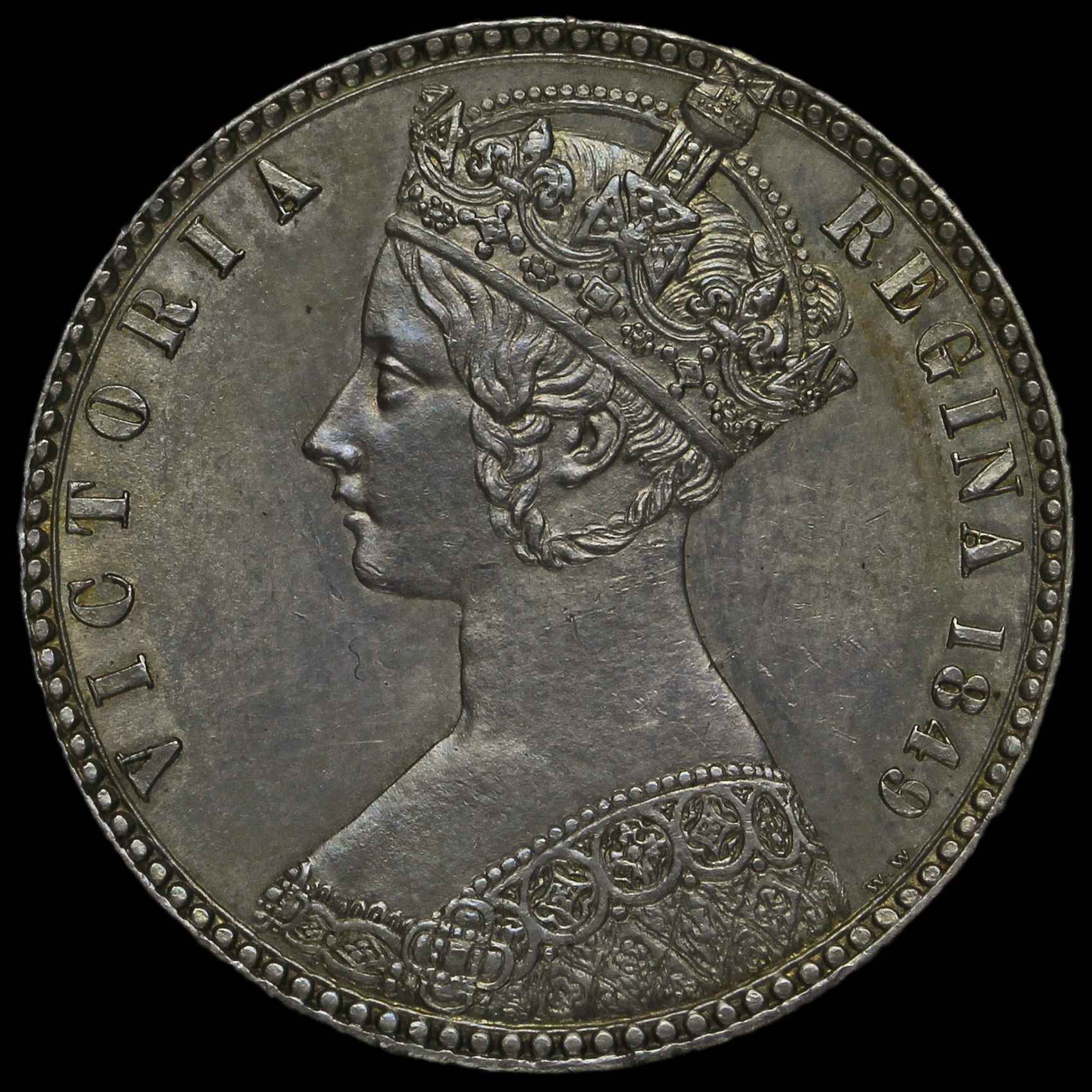 1849 Queen Victoria Godless Florin, A/UNC