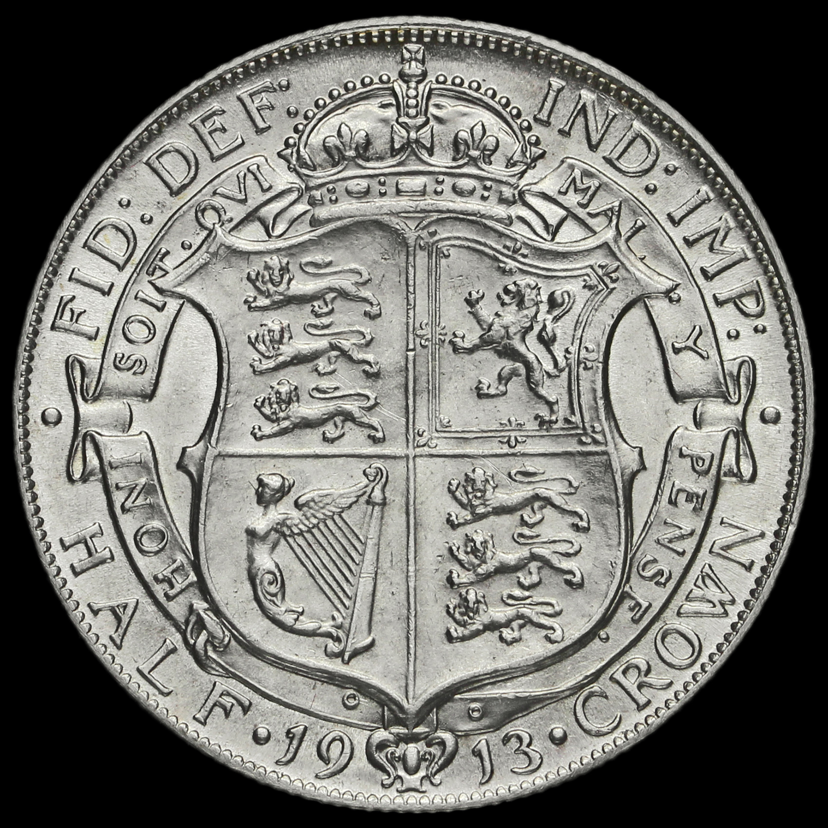 1913 George V Silver Half Crown Rare G EF 1913 George V Silver Half Crown Rare G EF