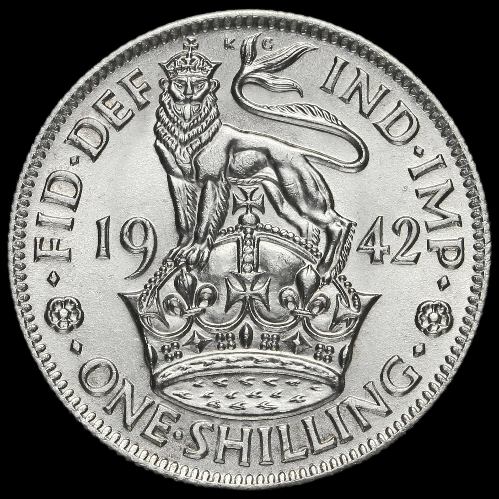 1942 George VI Silver English Shilling, A/UNC