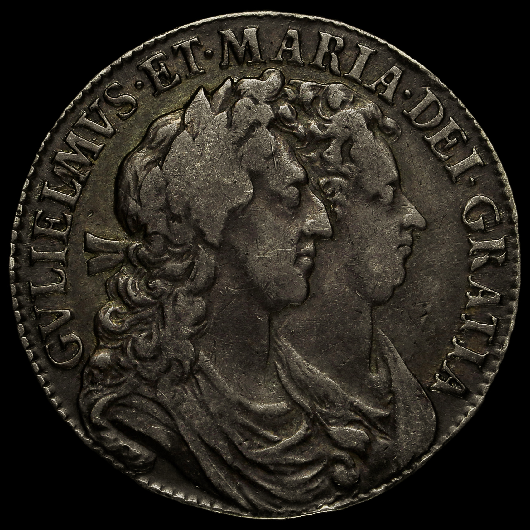 1689 William And Mary Early Milled Silver Half Crown Rare Variety