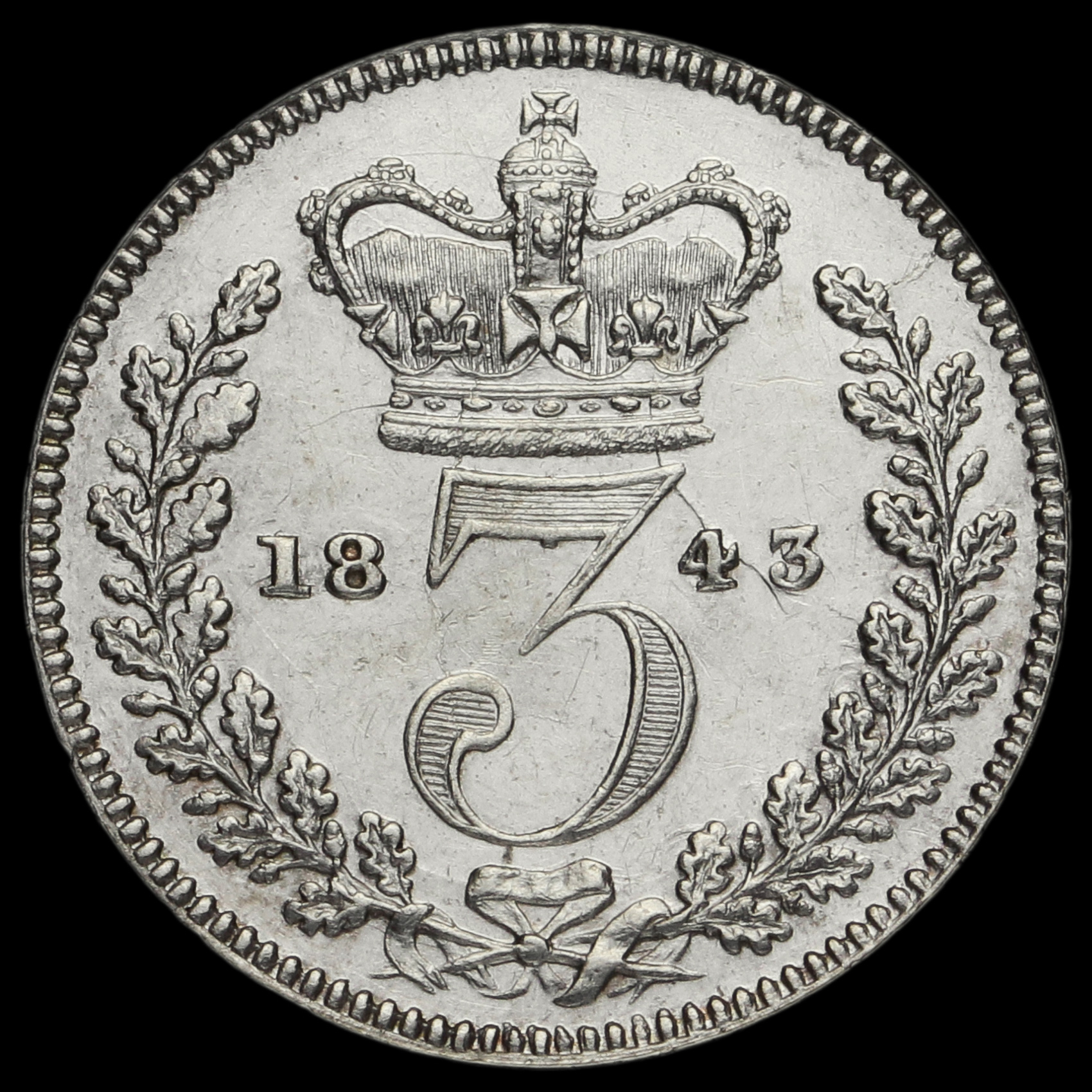 1843 Queen Victoria Young Head Silver Maundy Threepence