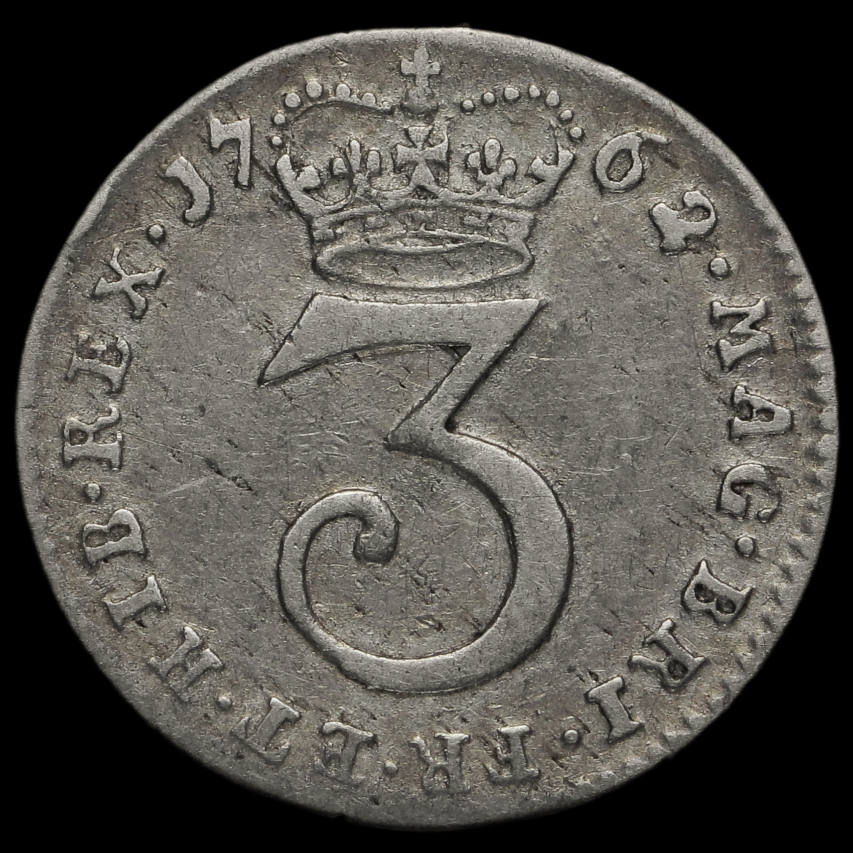 1762 George III Early Milled Silver Threepence, GF