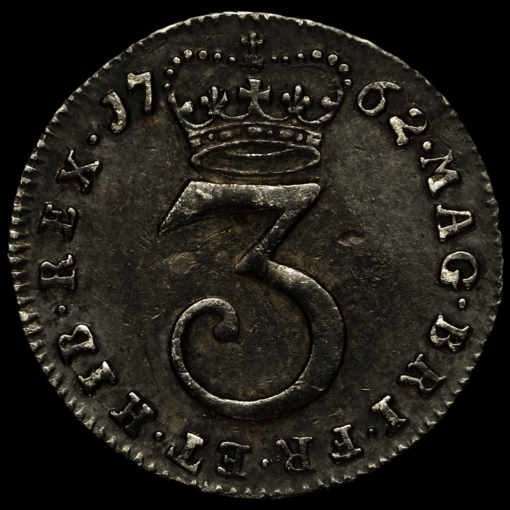 1762 George III Early Milled Silver Threepence, Near EF