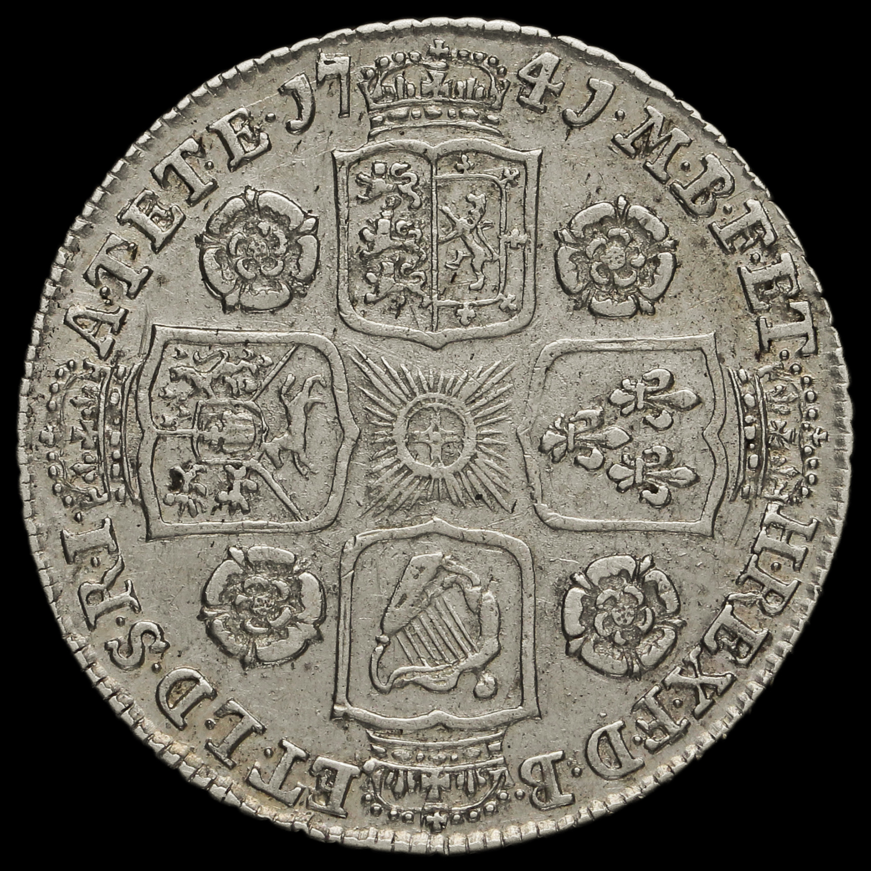 1741 George II Early Milled Silver Shilling, VF