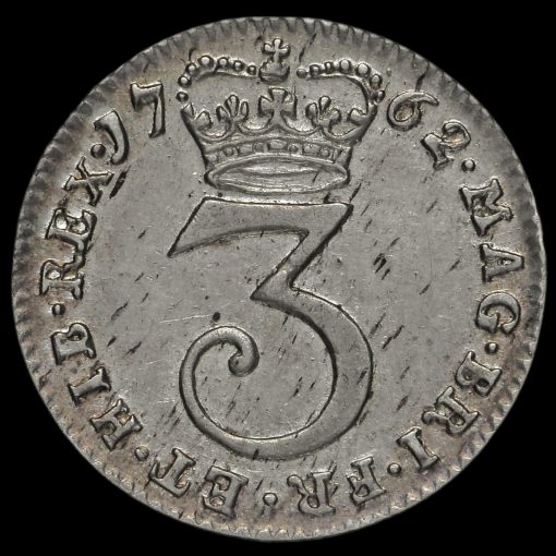 1762 George III Early Milled Silver Threepence, A/EF