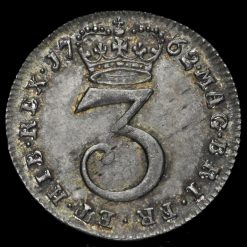 1762 George III Early Milled Silver Threepence, EF #2
