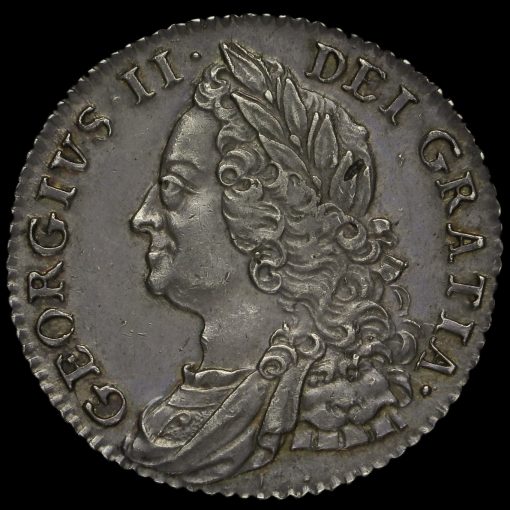 1750 George II Early Milled Silver Shilling, Narrow 0, A/EF