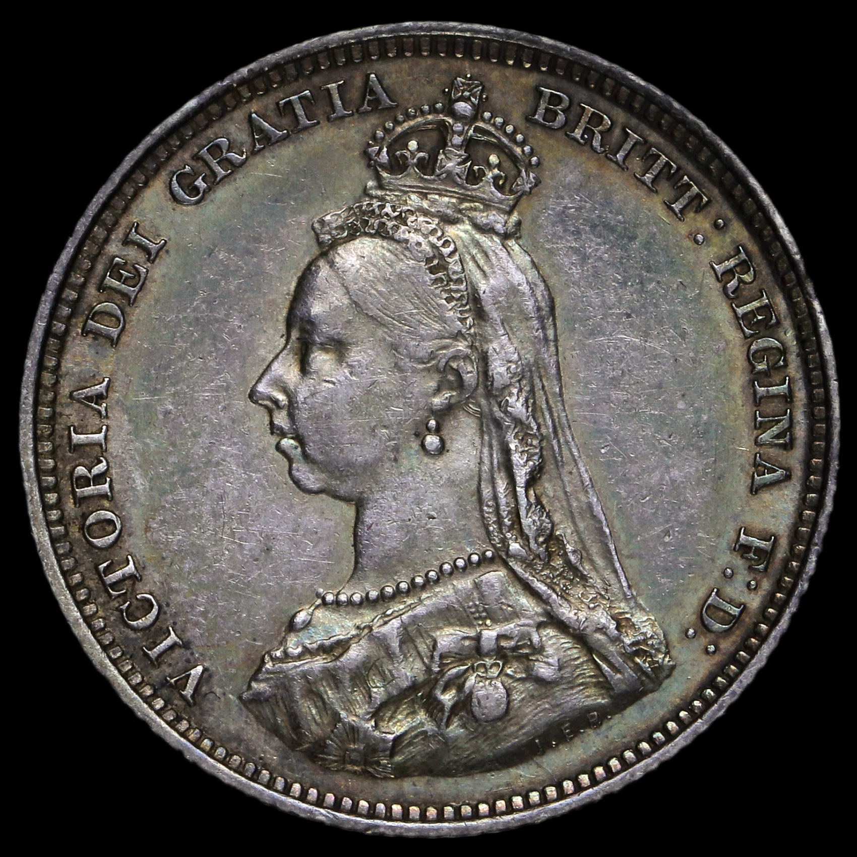 1887 Queen Victoria Jubilee Head Silver Shilling, Near EF