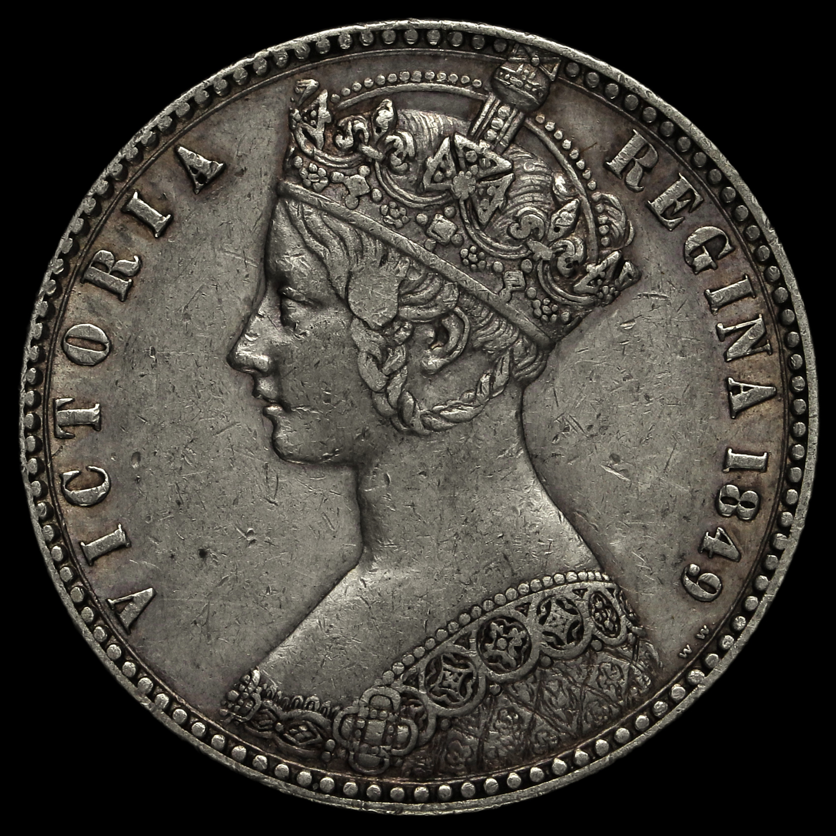 1849 Queen Victoria Godless Florin, GVF