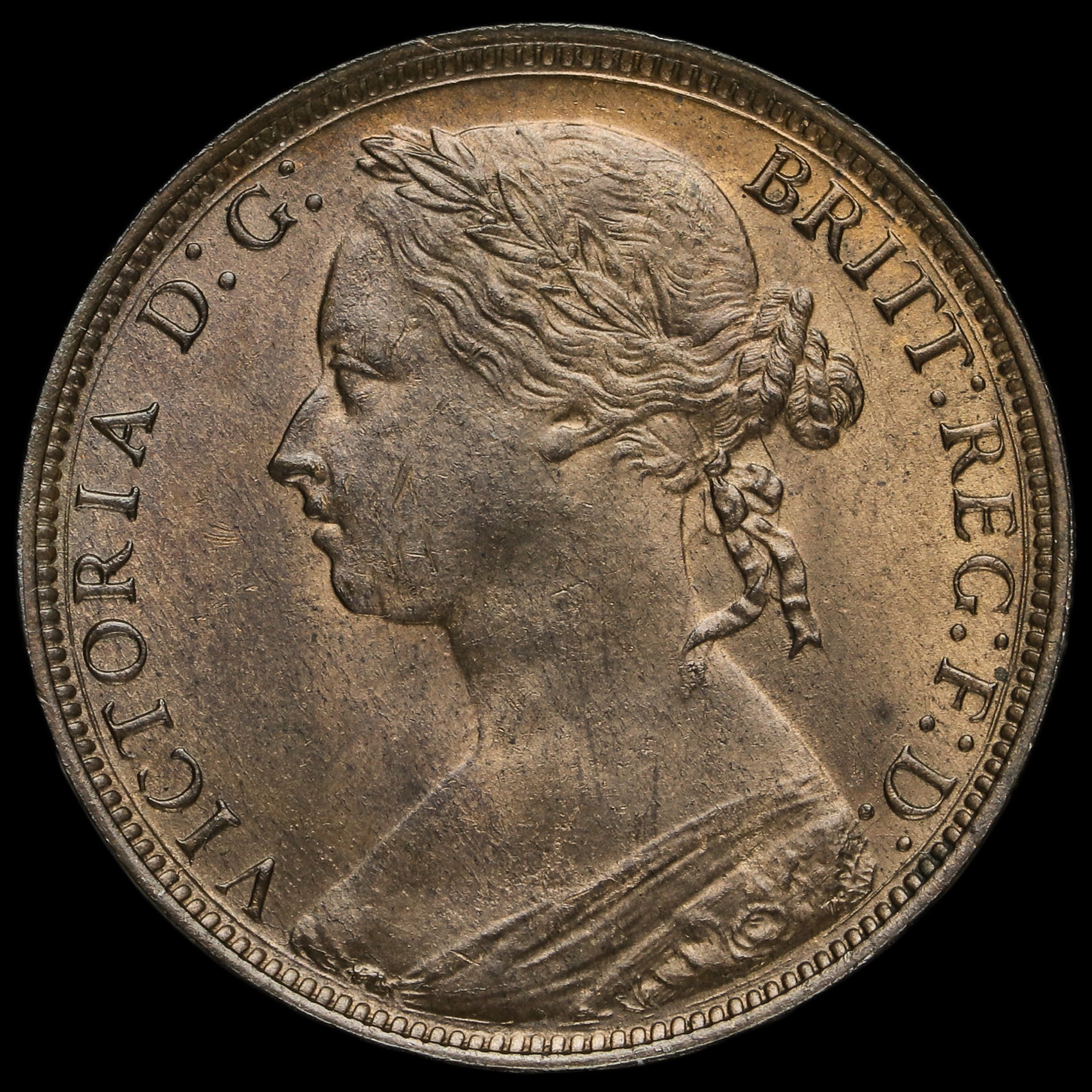 1881 H Queen Victoria Bun Head Penny, UNC