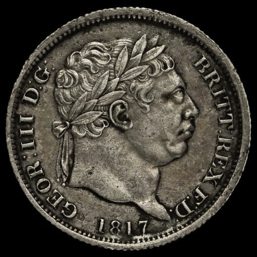 1817 George III Milled Silver Shilling, Near EF