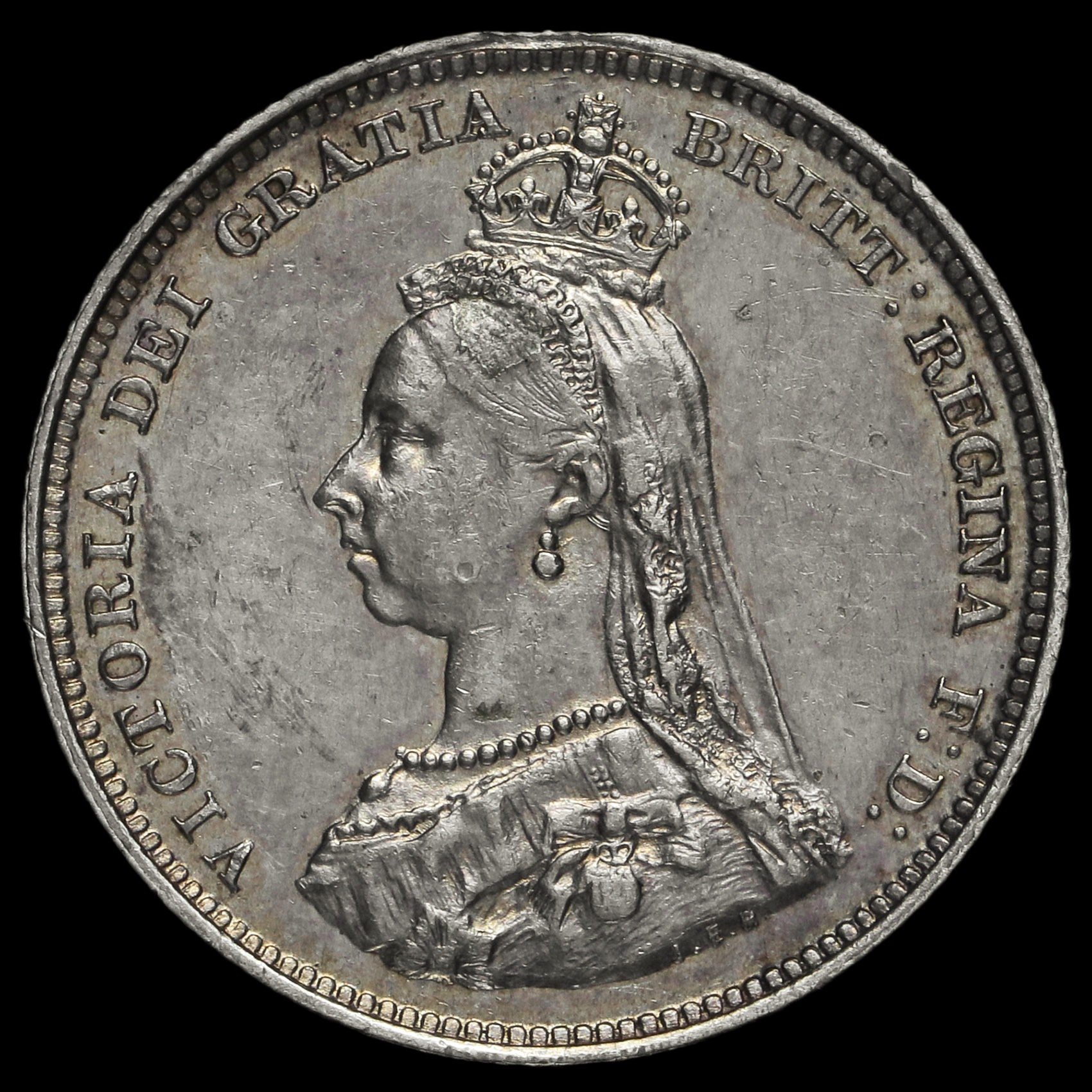 1887 Queen Victoria Jubilee Head Silver Shilling, Near EF #2
