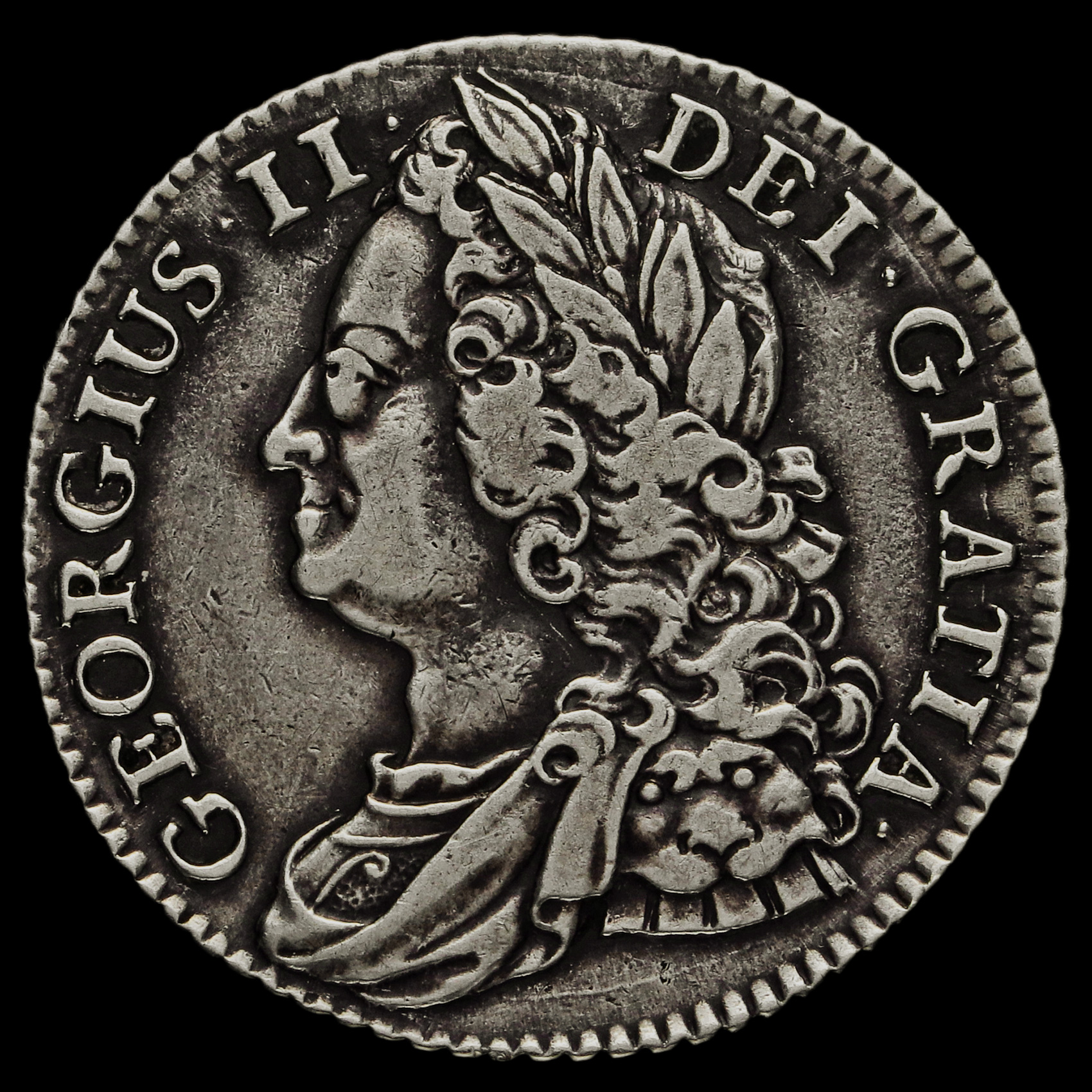 1743 George II Early Milled Silver Shilling, VF