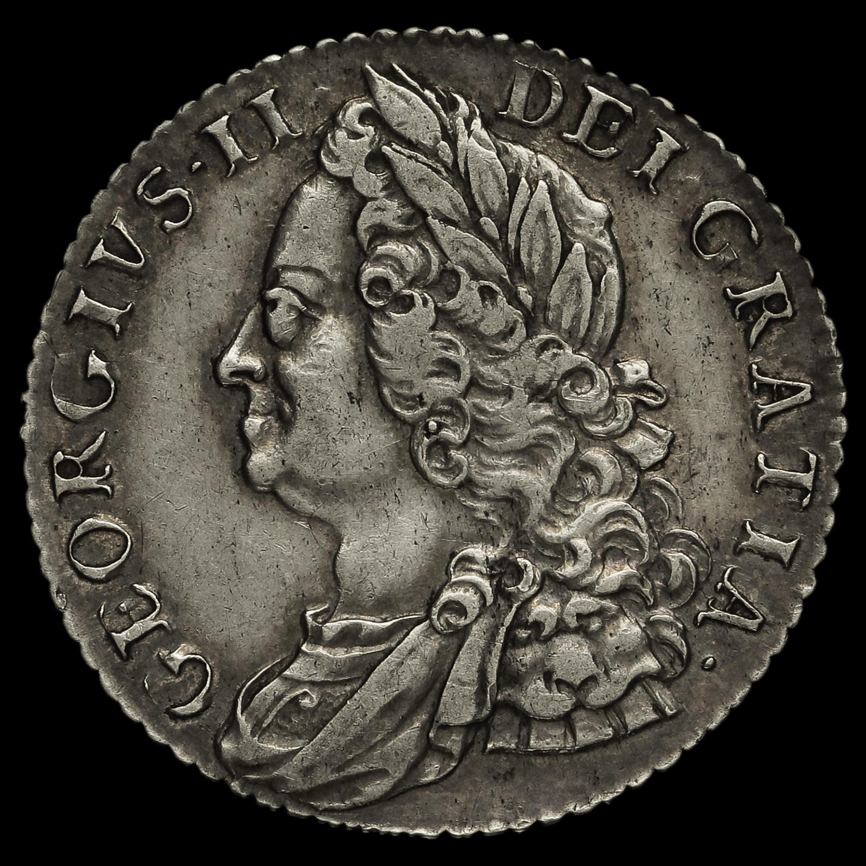 1758 George II Early Milled Silver Shilling, Near EF