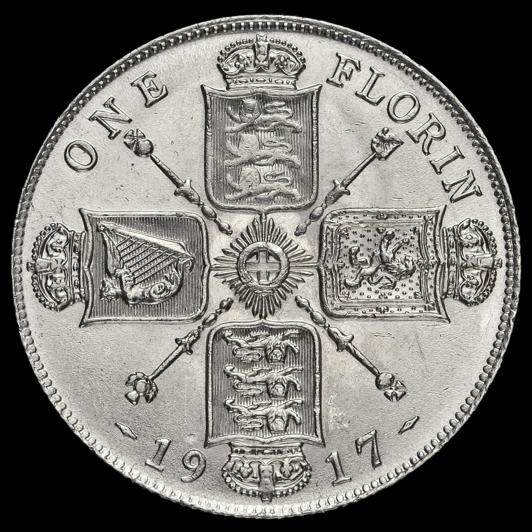 1917 George V Silver Florin, Scarce, G/EF