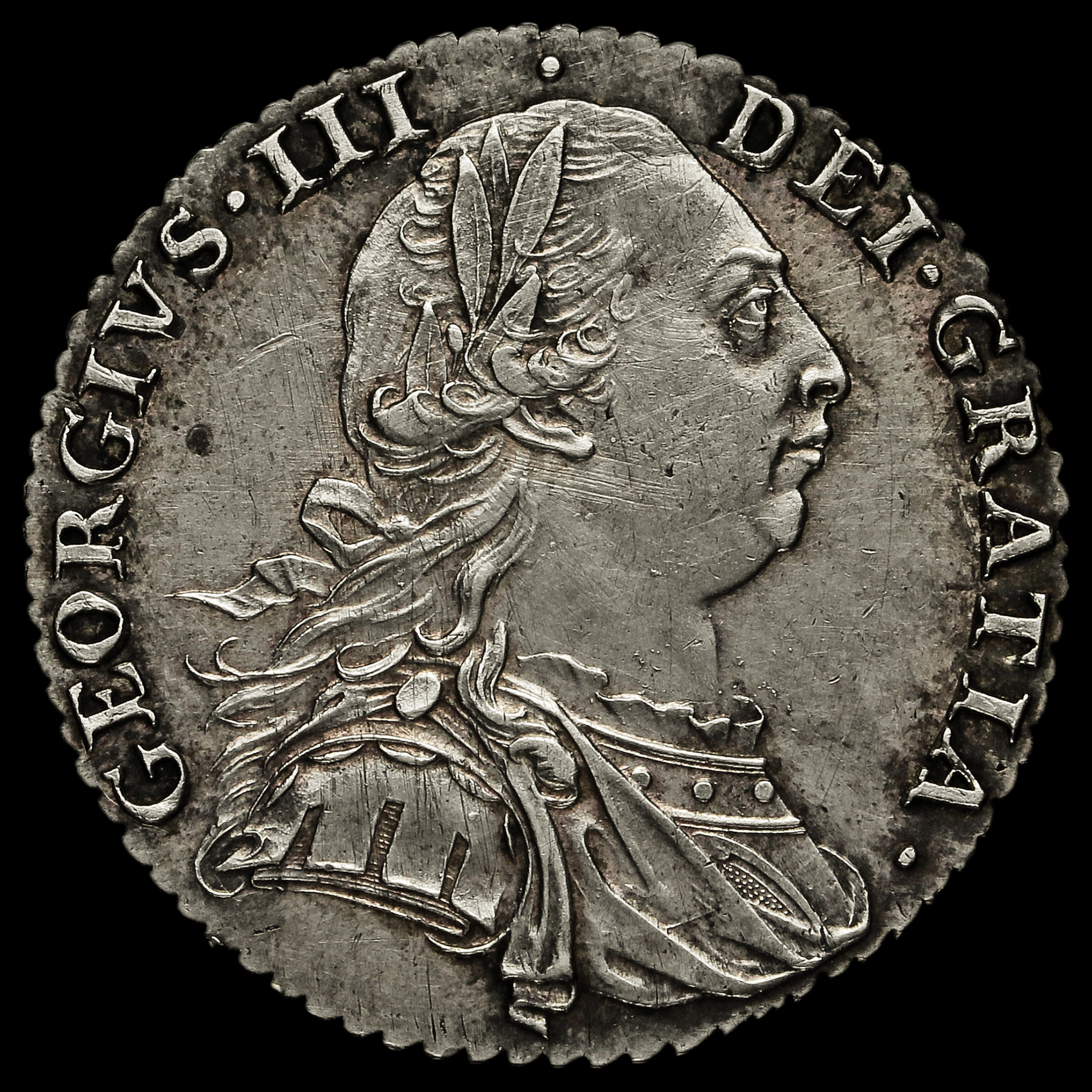 1787 George III Early Milled Silver Shilling, Hearts, G/EF